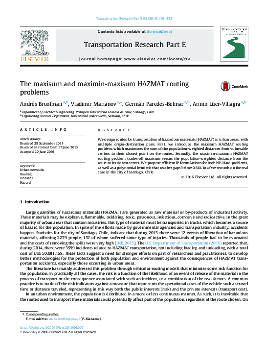 (PDF) The maxisum and maximin-maxisum HAZMAT routing problems