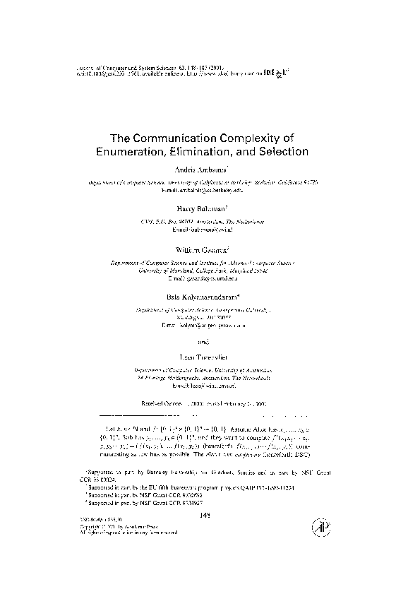 (PDF) The Communication Complexity of Enumeration, Elimination, and Selection