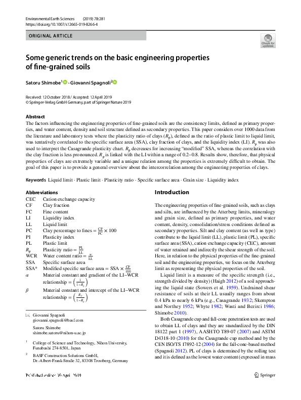 (PDF) Some generic trends on the basic engineering properties of fine-grained soils