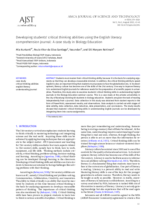 (PDF) Developing students' critical thinking abilities using the ...