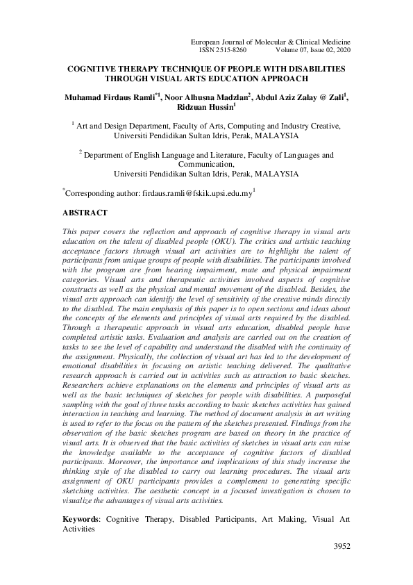 (PDF) Cognitive Therapy Technique of People with Disabilities Through Visual Arts Education Approach
