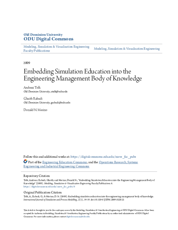 (PDF) Embedding simulation education into the engineering management ...