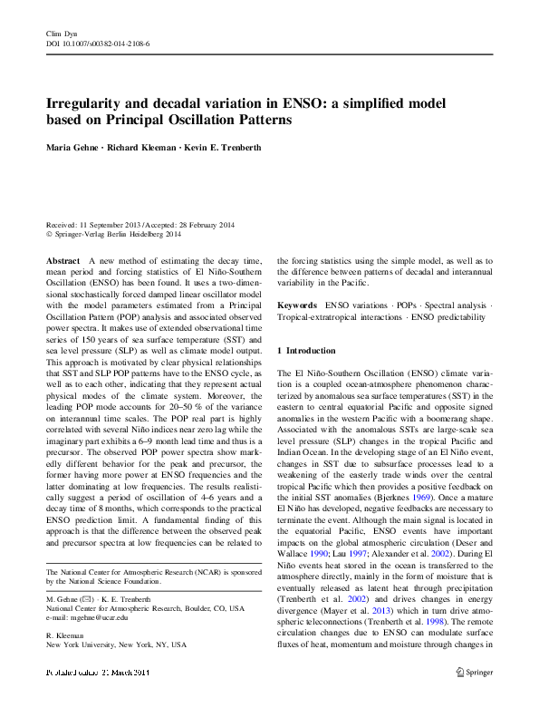 (PDF) A Simplified Model for ENSO Decadal Variability and Irregularity