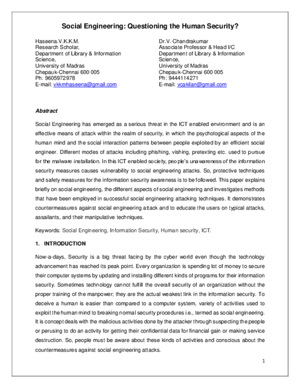 (PDF) Social Engineering: Questioning the Human Security?
