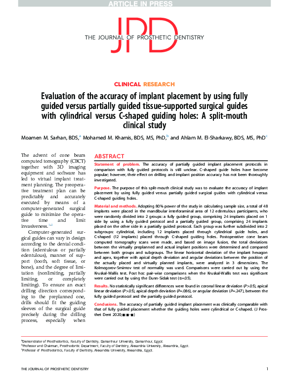 (PDF) Evaluation of the accuracy of implant placement by using fully ...