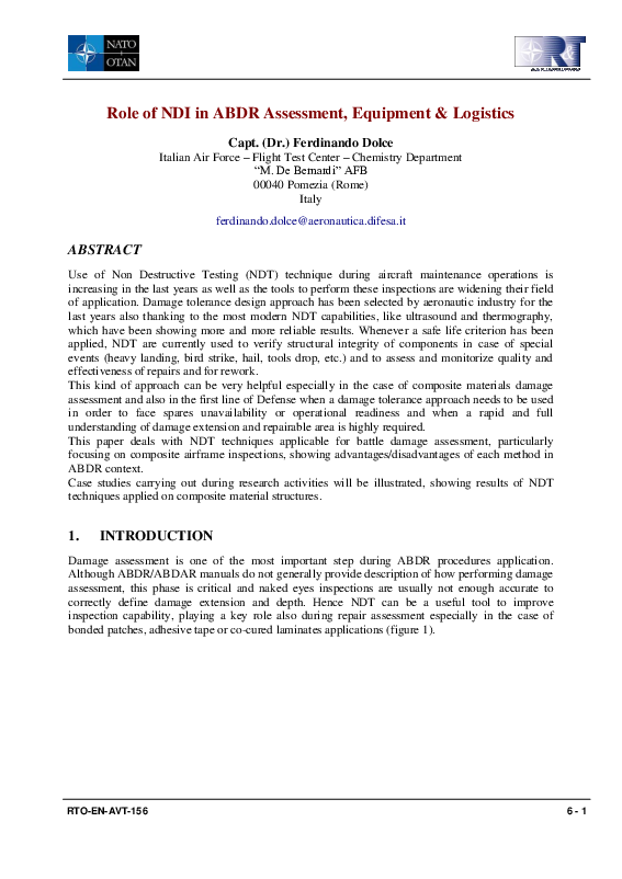 (PDF) Role of NDI in ABDR Assessment, Equipment & Logistics