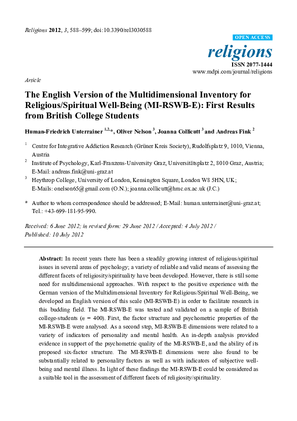 (PDF) The English Version of the Multidimensional Inventory for ...