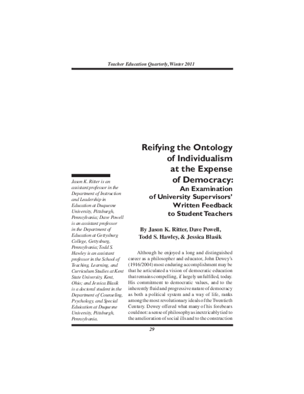 (PDF) Reifying the Ontology of Individualism at the Expense of ...