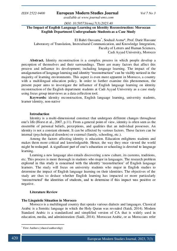 (PDF) The Impact of English Language Learning on Identity ...