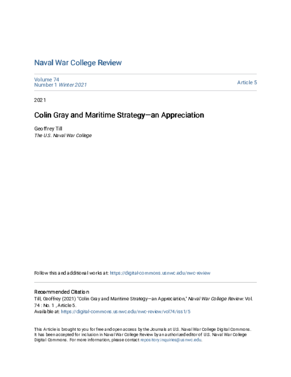 (PDF) Colin Gray and Maritime Strategy—an Appreciation