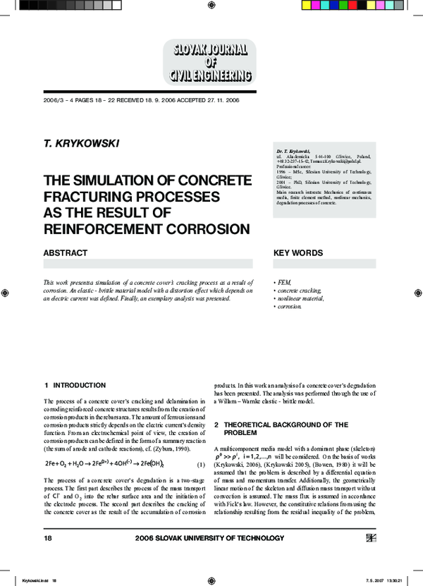 (PDF) The Simulation of Concrete Fracturing Processes as the Result of Reinforcement Corrosion