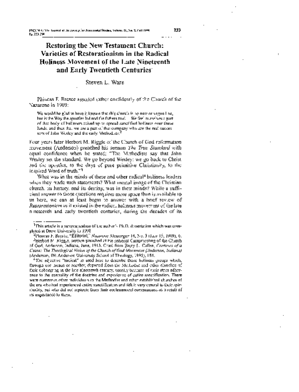 (PDF) Restoring the New Testament Church: Varieties of Restorationism ...