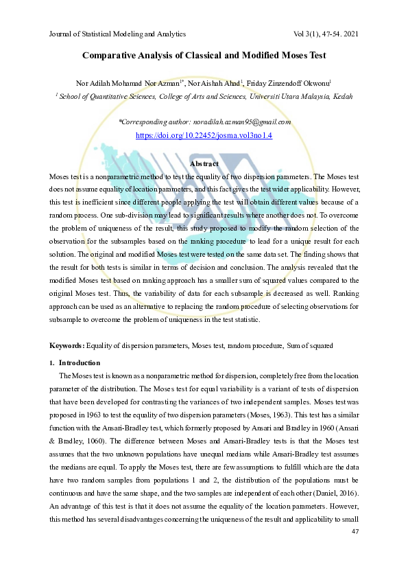 (PDF) Comparative Analysis of Classical and Modified Moses Test