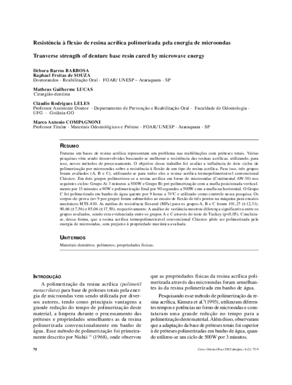 (PDF) Resistência à flexão de resina acrílica polimerizada pela energia ...