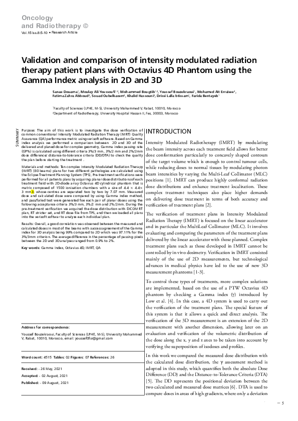 (PDF) Validation and comparison of intensity modulated radiation therapy patient plans with ...