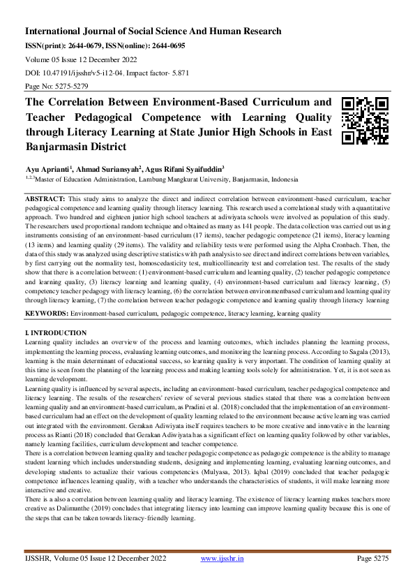 (PDF) The Correlation Between Environment-Based Curriculum and Teacher ...