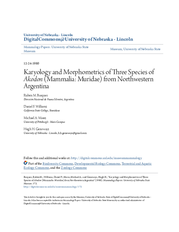 (PDF) Karyology and Morphometrics of Three Species of Akodon (Mammalia ...