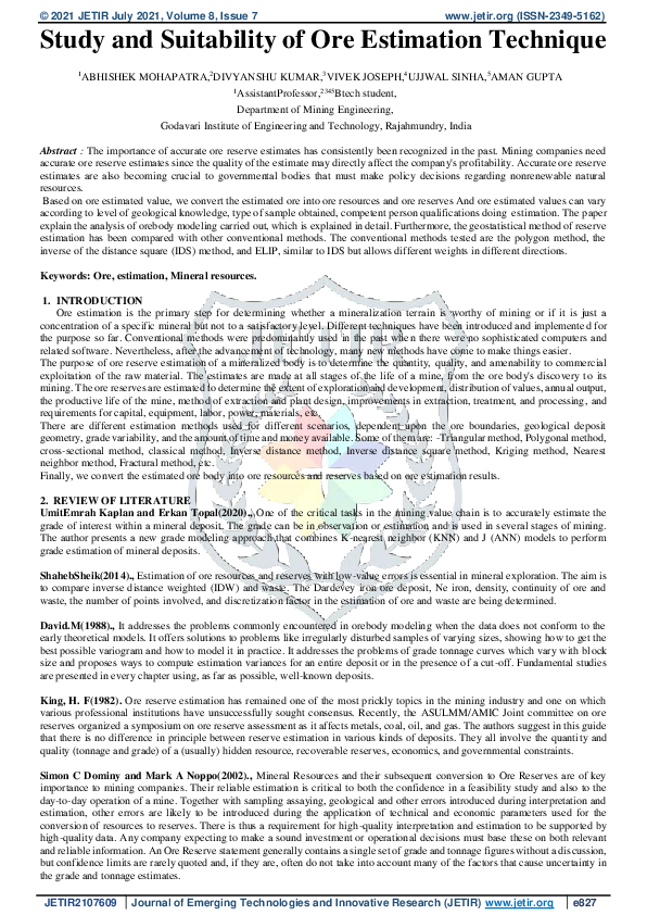 (PDF) Study and Suitability of Ore Estimation Technique