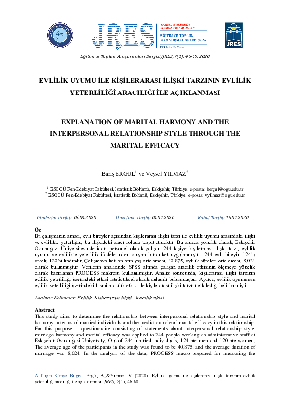 (PDF) Explanation of Marital Harmony and the Interpersonal Relationship Style Through the ...