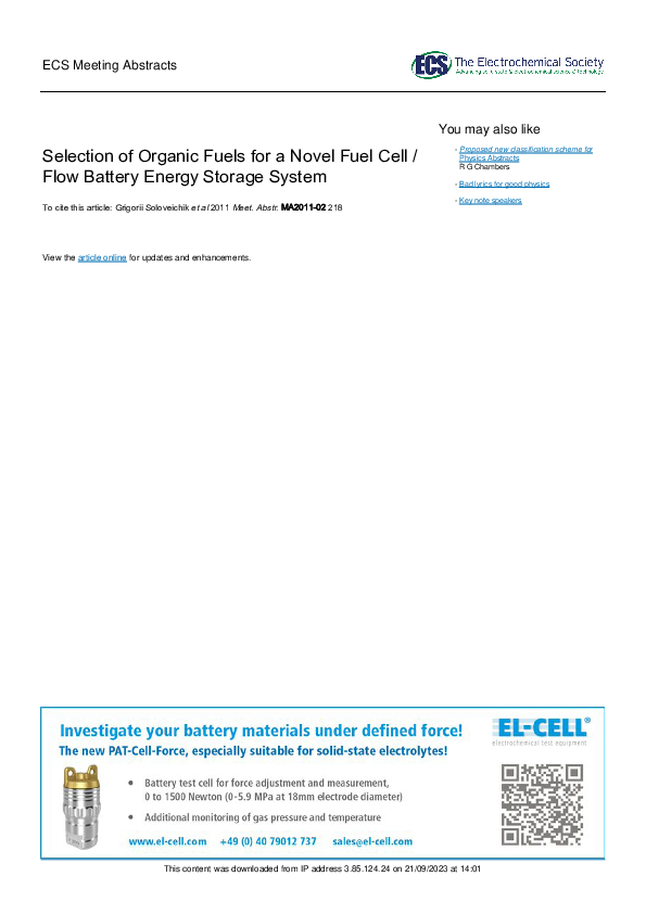 (PDF) Selection of Organic Fuels for a Novel Fuel Cell / Flow Battery ...