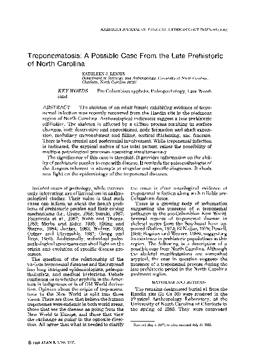 (PDF) Treponematosis: A possible case from the late prehistoric of ...