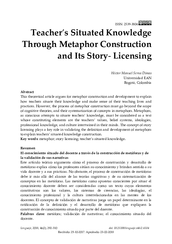 (PDF) Teacher’s Situated Knowledge Through Metaphor Construction and ...