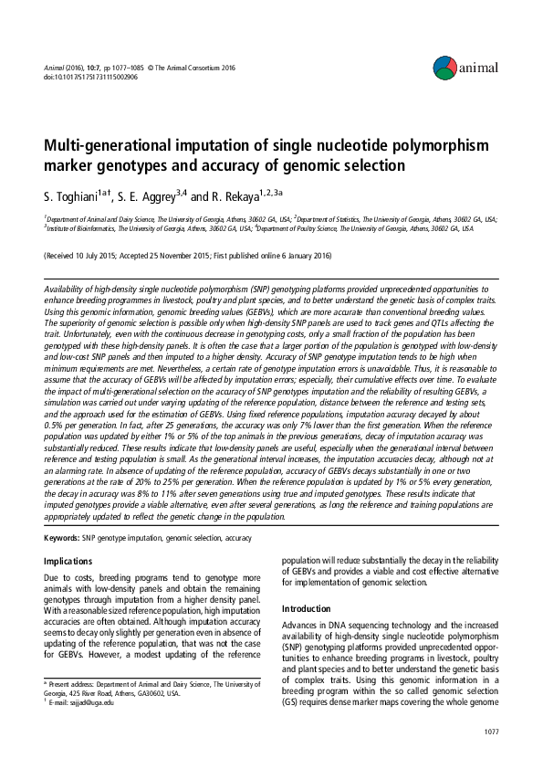 (PDF) Multi-generational imputation of single nucleotide polymorphism marker genotypes and ...