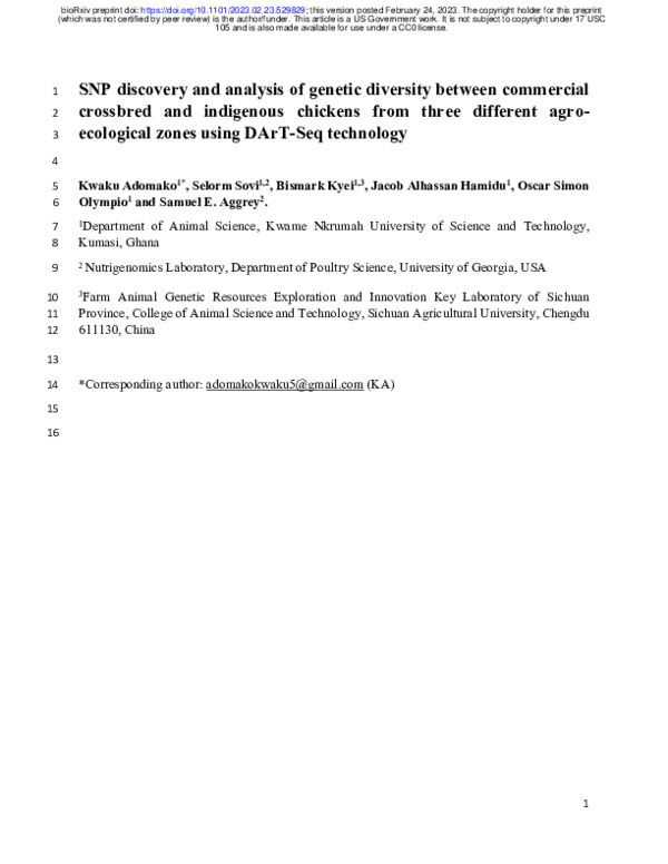 (PDF) SNP discovery and analysis of genetic diversity between commercial crossbred and ...