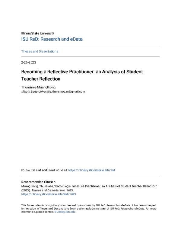 (PDF) Becoming a Reflective Practitioner: an Analysis of Student Teacher Reflection