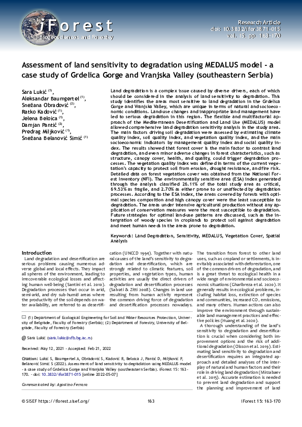 (PDF) Assessment of land sensitivity to degradation using MEDALUS model ...