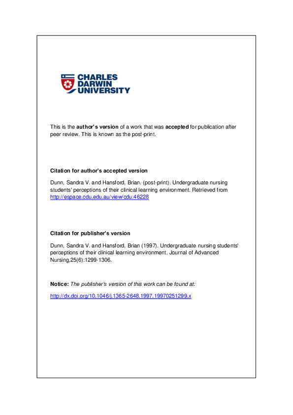 (PDF) Undergraduate nursing students' perceptions of their clinical learning environment