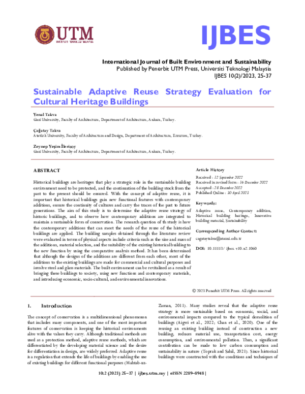 (PDF) Sustainable Adaptive Reuse Strategy Evaluation for Cultural ... (PDF) Sustainable Adaptive Reuse Strategy Evaluation for Cultural ...