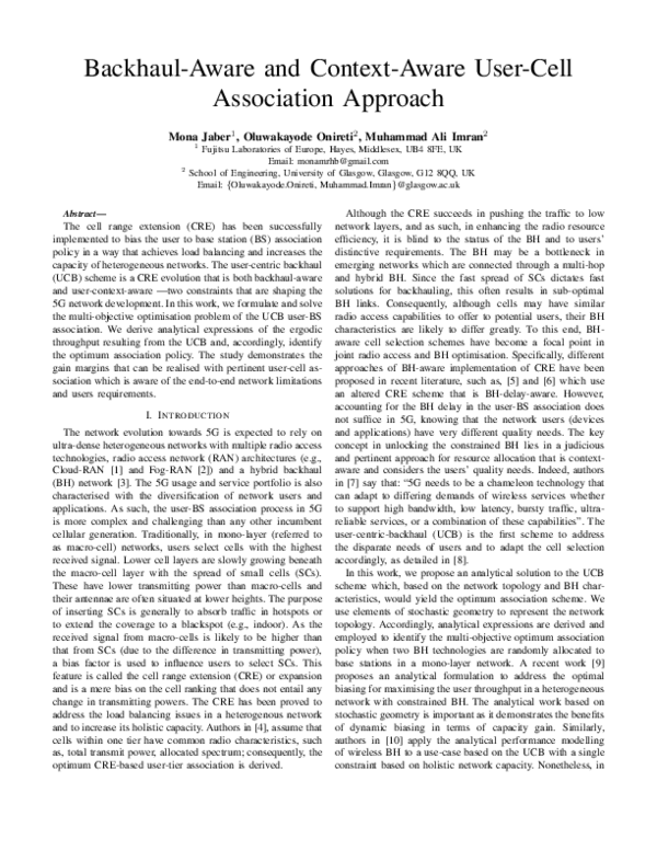(PDF) Backhaul-Aware and Context-Aware User-Cell Association Approach (PDF) Backhaul-Aware and Context-Aware User-Cell Association Approach