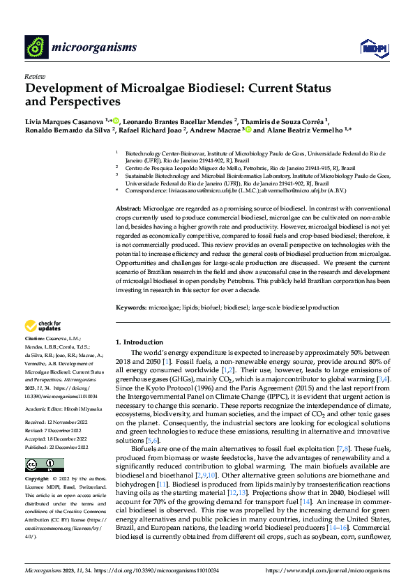 (PDF) Microalgae Biodiesel Development: Current Status and Future Perspectives