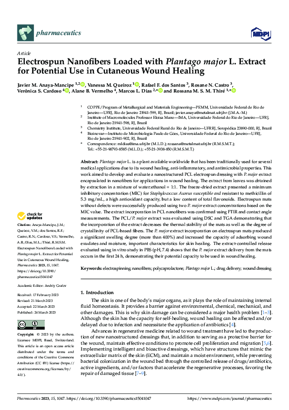 (PDF) Electrospun Nanofibers Loaded with Plantago major L. Extract for Potential Use in ...