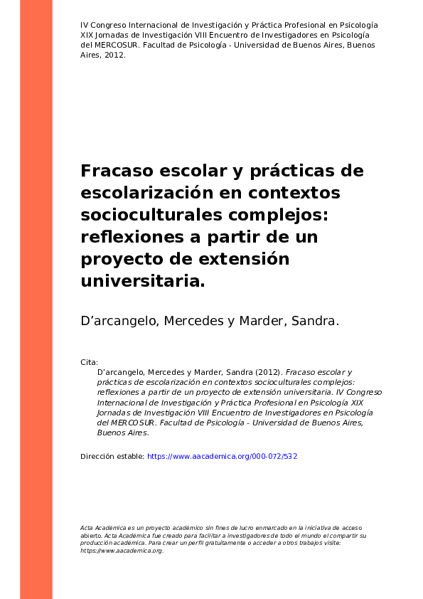 (PDF) Fracaso Escolar y Prácticas De Escolarización en Contextos Socioculturales Complejos ...