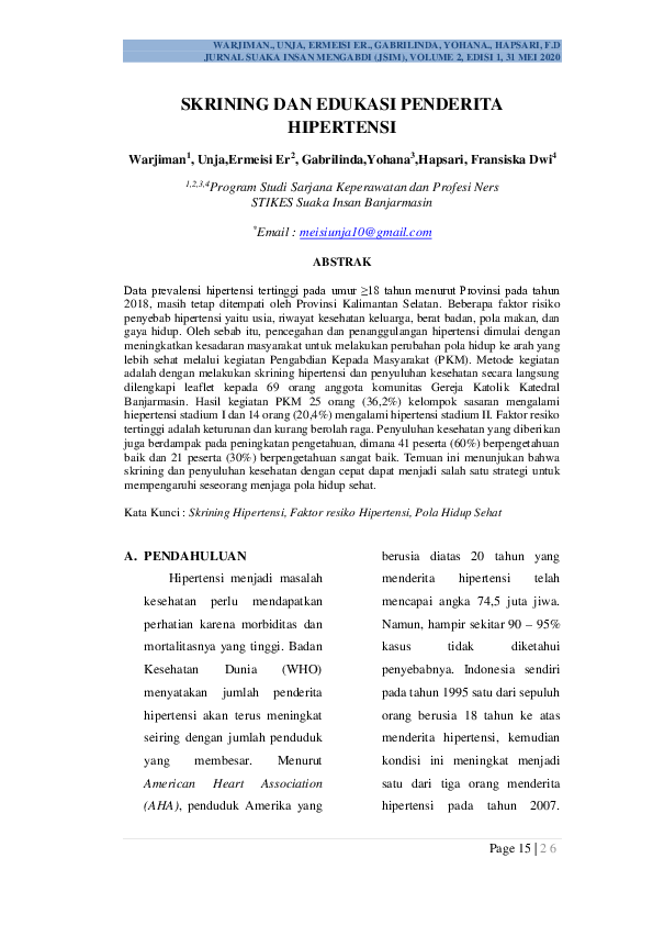 (PDF) Skrining Dan Edukasi Penderita Hipertensi