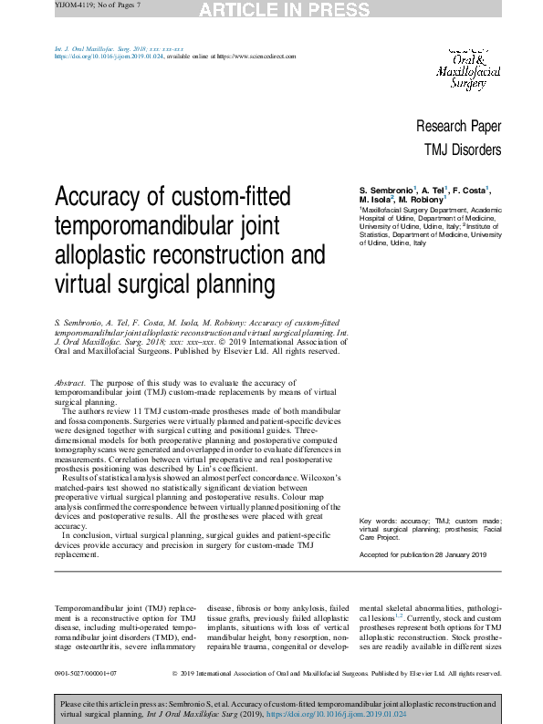 (PDF) Accuracy of custom-fitted temporomandibular joint alloplastic ...
