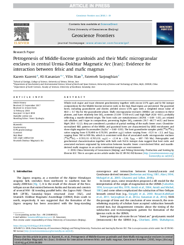 (PDF) Petrogenesis of Middle-Eocene granitoids and their Mafic microgranular enclaves in central ...