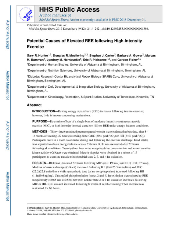 (PDF) Potential Causes of Elevated REE following High-Intensity Exercise