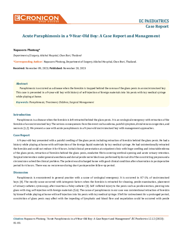 (PDF) Acute Paraphimosis in a 9-Year-Old Boy: A Case Report and Management