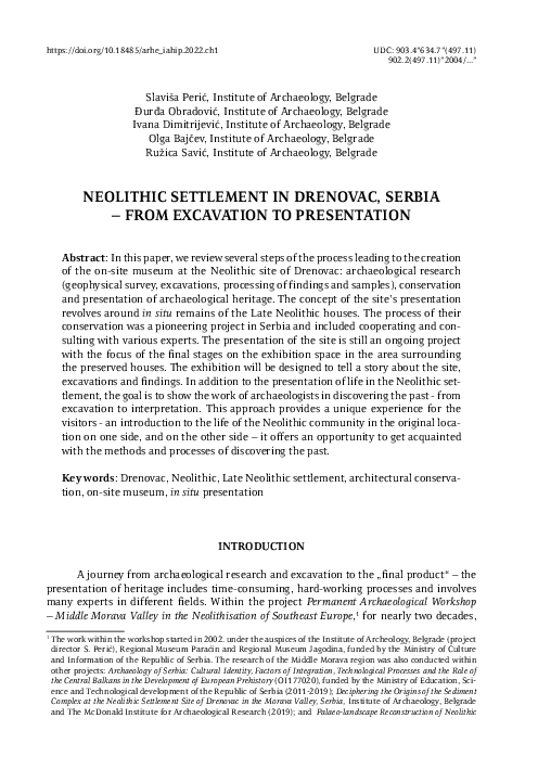 (PDF) Neolithic Settlement in Drenovac, Serbia — From Excavation to ...