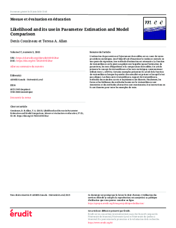 (PDF) Likelihood and its use in Parameter Estimation and Model Comparison | Teresa A Allan ...