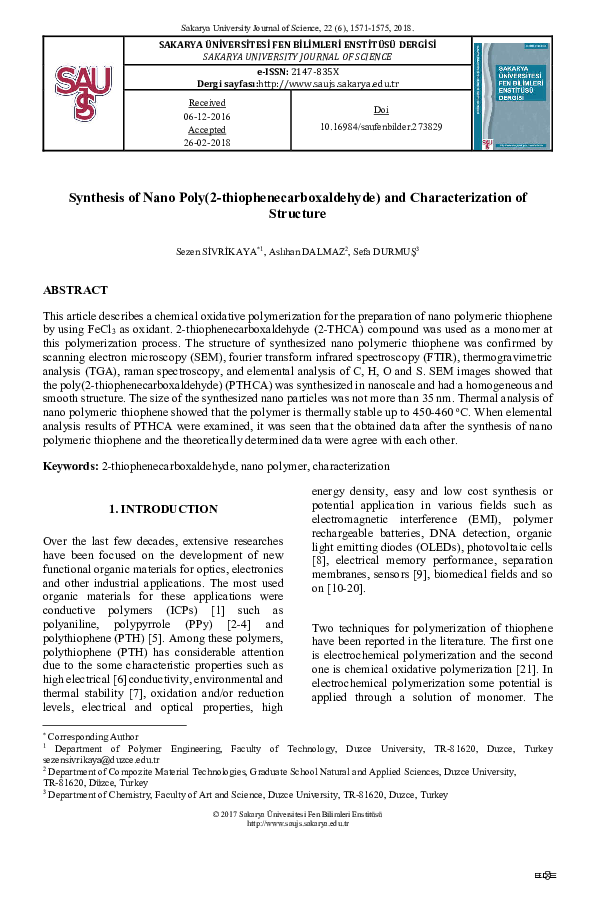 (PDF) Nano Polimerik Tiyofenlerin Hazırlanması ve Yapılarının ...