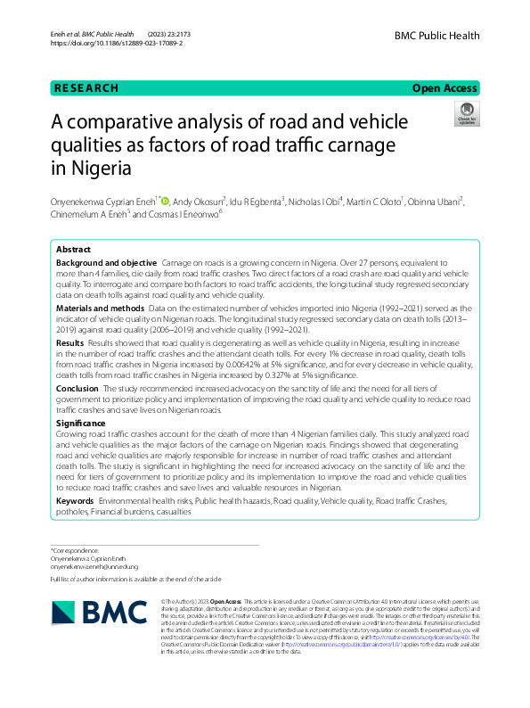 (PDF) A comparative analysis of road and vehicle qualities as factors ...