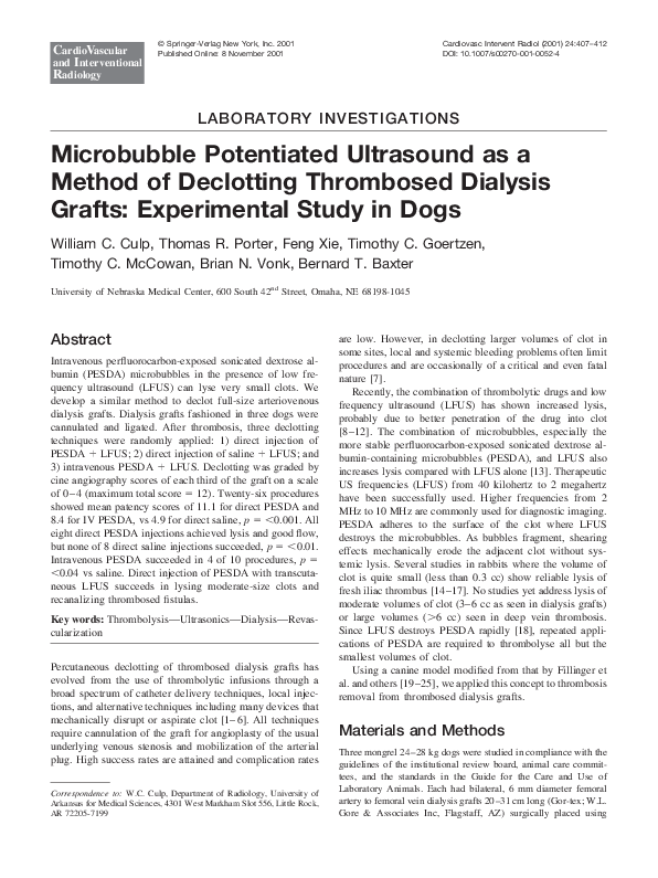 (PDF) Microbubble Potentiated Ultrasound as a Method of Declotting ...
