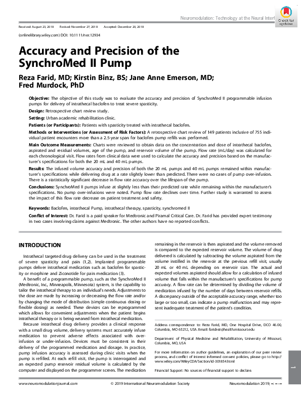 (PDF) Accuracy and Precision of the SynchroMed II Pump