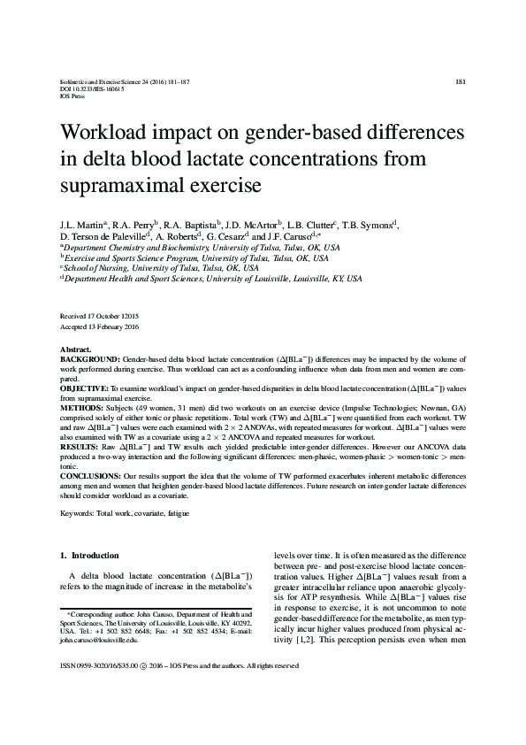(PDF) Workload impact on gender-based differences in delta blood ...