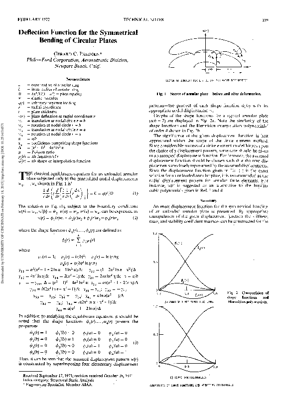 (PDF) Deflection function for the symmetrical bending of circular plates