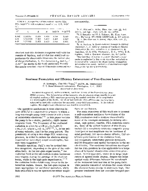 (PDF) Nonlinear Formulation and Efficiency Enhancement of Free-Electron Lasers